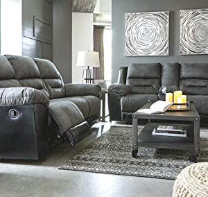 Signature Design by Ashley Earhart Faux Leather Manual Double Reclining Loveseat with Storage Console, Gray & Black