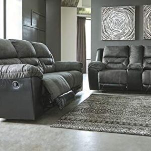 Signature Design by Ashley Earhart Faux Leather Manual Double Reclining Loveseat with Storage Console, Gray & Black