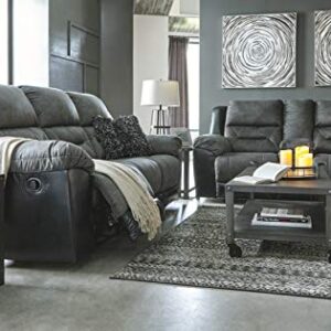 Signature Design by Ashley Earhart Faux Leather Manual Double Reclining Loveseat with Storage Console, Gray & Black