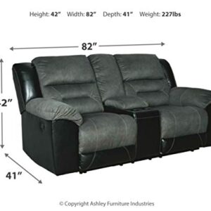 Signature Design by Ashley Earhart Faux Leather Manual Double Reclining Loveseat with Storage Console, Gray & Black