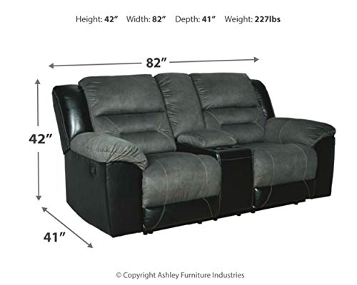 Signature Design by Ashley Earhart Faux Leather Manual Double Reclining Loveseat with Storage Console, Gray & Black