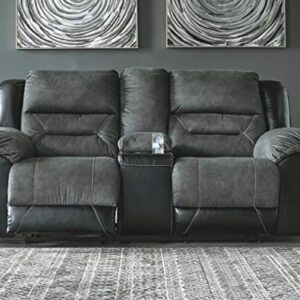 Signature Design by Ashley Earhart Faux Leather Manual Double Reclining Loveseat with Storage Console, Gray & Black