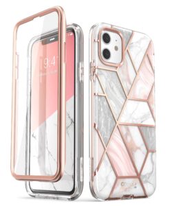 i-blason cosmo series case for iphone 11 (2019 release), slim full-body stylish protective case with built-in screen protector, marble, 6.1''