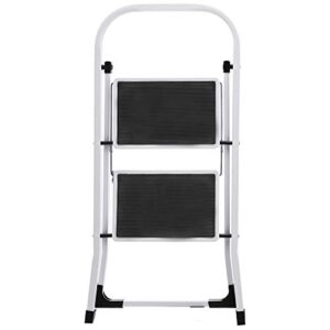 Amazon Basics Step Stool - 2-Step, Steel with Anti-slip Mat, 200-Pound Capacity, White and Black