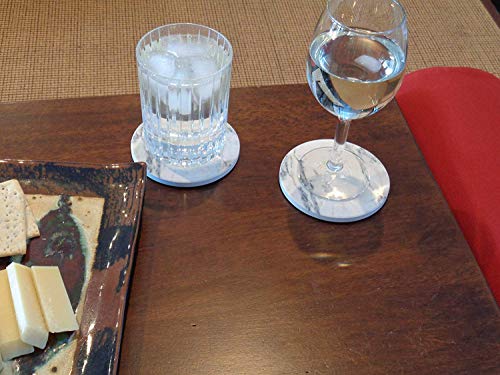 Coasters for Drinks, 6 Ceramic Marble Print Stone Coasters with Premium Black Holder (Off White)