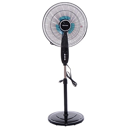 COSTWAY Pedestal Fan, 3-Speed Digital Control- Adjustable Height- Oscillating Standing Fan w/Timer- LCD Display- Double Blades- Remote Control, 18-Inch