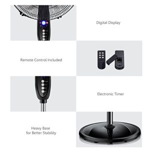 COSTWAY Pedestal Fan, 3-Speed Digital Control- Adjustable Height- Oscillating Standing Fan w/Timer- LCD Display- Double Blades- Remote Control, 18-Inch