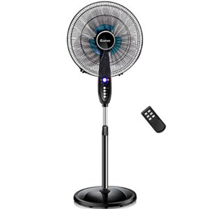 COSTWAY Pedestal Fan, 3-Speed Digital Control- Adjustable Height- Oscillating Standing Fan w/Timer- LCD Display- Double Blades- Remote Control, 18-Inch