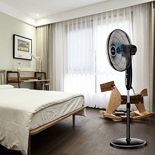 COSTWAY Pedestal Fan, 3-Speed Digital Control- Adjustable Height- Oscillating Standing Fan w/Timer- LCD Display- Double Blades- Remote Control, 18-Inch