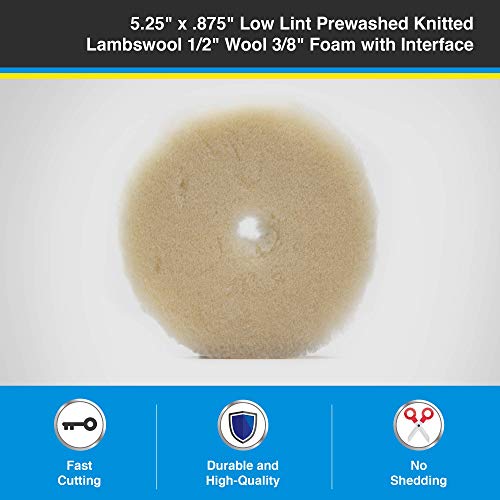 Lake Country Low-Lint Wool Pad, 1/2" Prewashed Knitted Lambswool with 3/8-" Foam with Interface, 5.25"