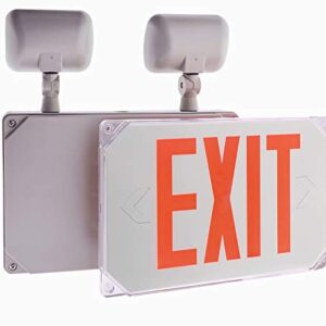 Wet Location Red Exterior Weatherproof Outdoor LED Combo Exit Sign Emergency Light With Battery Backup, AC 120V/277V, UL Certified