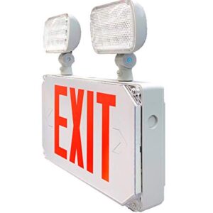 Wet Location Red Exterior Weatherproof Outdoor LED Combo Exit Sign Emergency Light With Battery Backup, AC 120V/277V, UL Certified