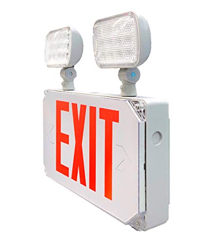 Wet Location Red Exterior Weatherproof Outdoor LED Combo Exit Sign Emergency Light With Battery Backup, AC 120V/277V, UL Certified