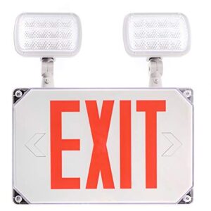 Wet Location Red Exterior Weatherproof Outdoor LED Combo Exit Sign Emergency Light With Battery Backup, AC 120V/277V, UL Certified