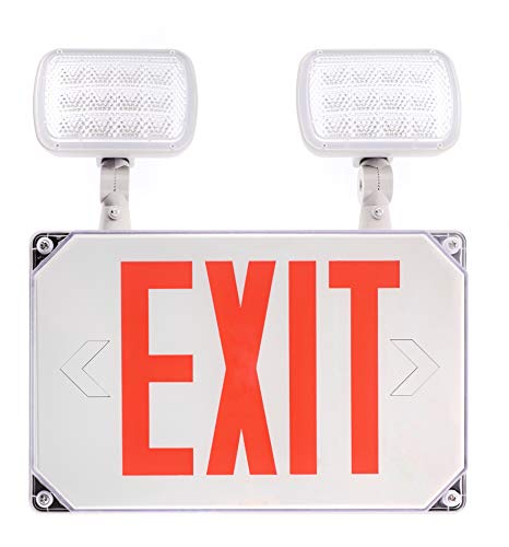 Wet Location Red Exterior Weatherproof Outdoor LED Combo Exit Sign Emergency Light With Battery Backup, AC 120V/277V, UL Certified