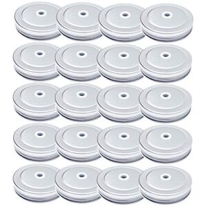 luckkyme mason jar lids, 20 pieces bottle cap with straw hole/silicone rings compatible with mason jar