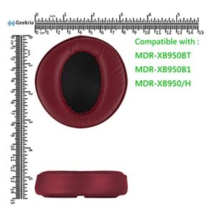 Geekria QuickFit Replacement Ear Pads for Sony MDR-XB950BT MDR-XB950B1 MDR-XB950/H Headphones Ear Cushions, Headset Earpads, Ear Cups Cover Repair Parts (Dark Red)