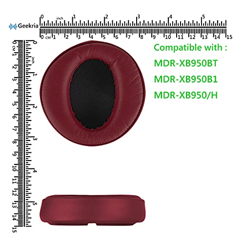 Geekria QuickFit Replacement Ear Pads for Sony MDR-XB950BT MDR-XB950B1 MDR-XB950/H Headphones Ear Cushions, Headset Earpads, Ear Cups Cover Repair Parts (Dark Red)