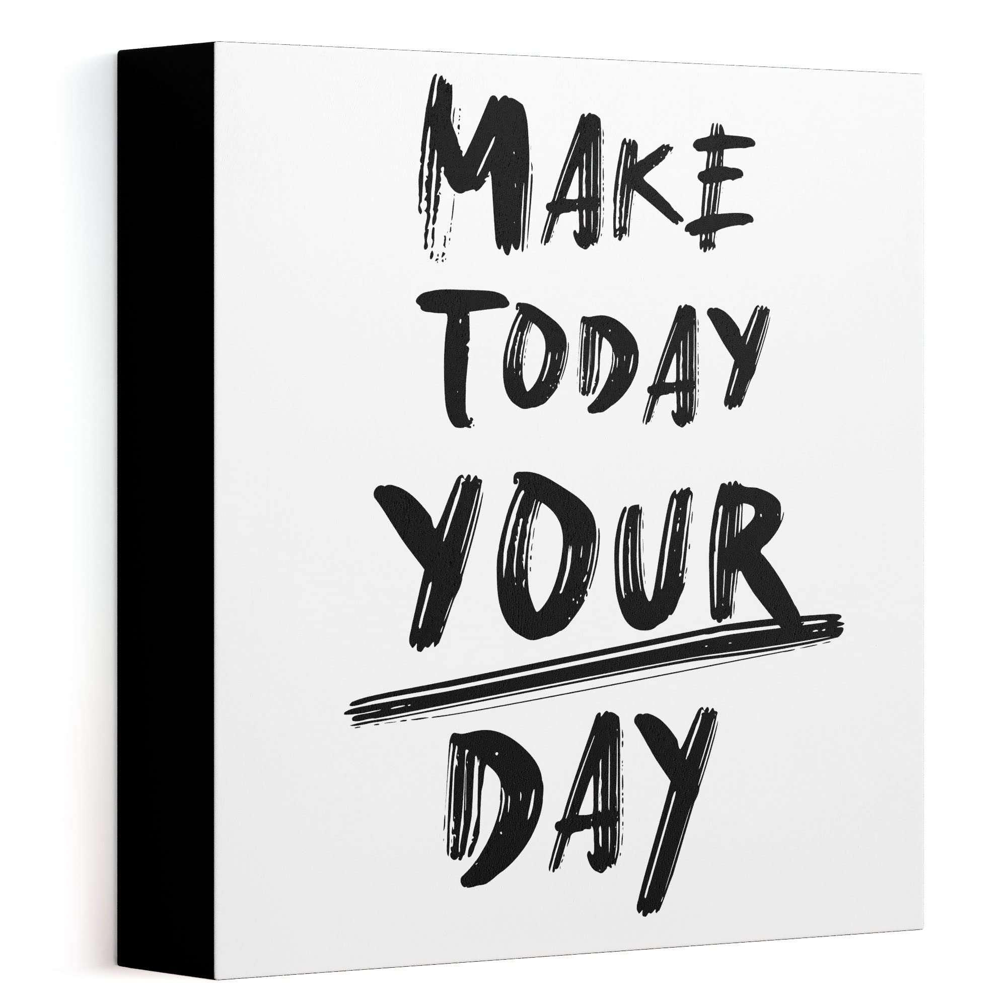 Modern Market Make Today Your Day Wooden Box Sign Inspirational Motivational Quote Home Decor Sign with Sayings 8” x 8”