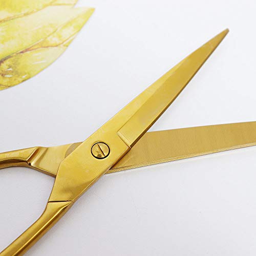 Gold Scissors 7 Inches Professional Multi-Purpose Stainless Steel Scissors Heavy Duty Straight Recycled Scissors for Cutting Leather Arts Fabric Crafts Scissors