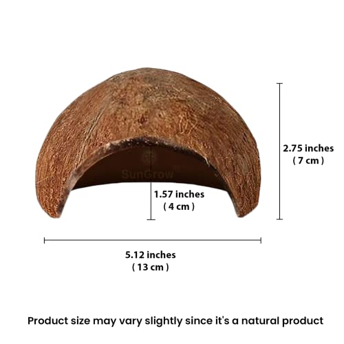 SunGrow Coconut Hut for Crested Gecko, 5x3 Inches Reptile Climbing Hide, Leopard Gecko Tank Cage Habitat Accessories, Smooth-Edged Coconut Shell, for Exercise, Crawling, Perching and Basking Spot