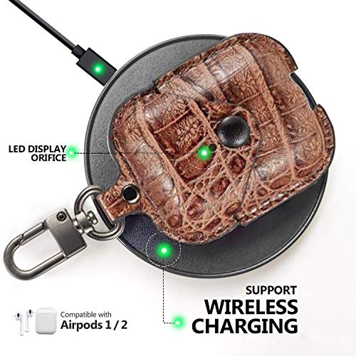 MODOS LOGICOS Charging Case Cover for Air Pods 1/2, Leather Case with Secure Snap-Fastener Compatible with Apple AirPods 1/2 Generation Charging Case (Cro - Brown)