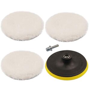 anwtotu 5 pcs 6 inch polishing buffing wheel for drill wool pads wheel polishing pads woolen polishing waxing pads kits with m14 drill buffer adapter