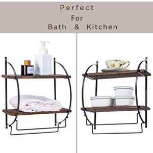 Y&ME 2 Tier Floating Bathroom Shelves with Towel Rack, Bathroom Shelves Over Toilet,White Bathroom Shelf Wall Mounted,Bathroom Towel Storage with Towel Rods for Household Decor