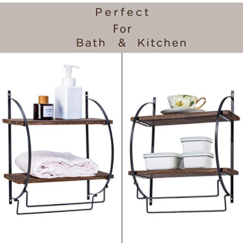 Y&ME 2 Tier Floating Bathroom Shelves with Towel Rack, Bathroom Shelves Over Toilet,White Bathroom Shelf Wall Mounted,Bathroom Towel Storage with Towel Rods for Household Decor