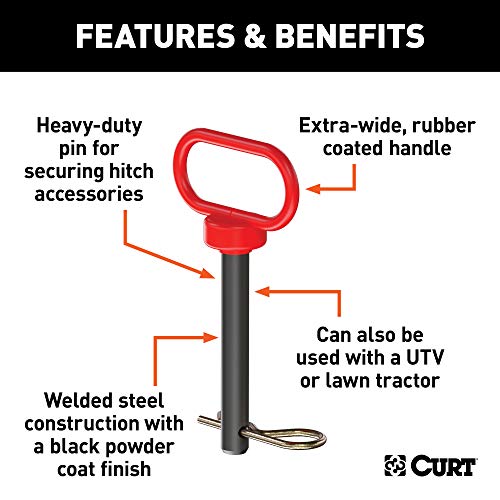 CURT 45804 5/8 x 4-Inch Clevis Pin Hitch with Rubber-Coated Handle and Clip, CARBIDE BLACK POWDER COAT