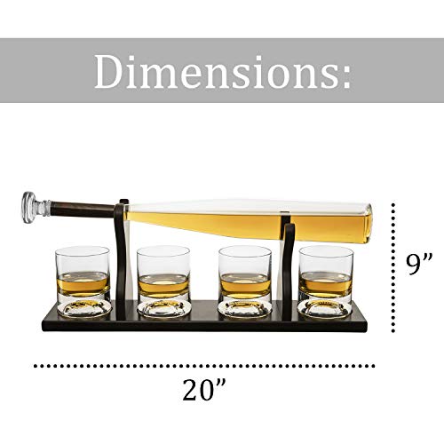 Baseball Bat Whiskey & Wine Decanter 4 Baseball Glasses, Spirits Set - Baseball Coach Gifts, Baseballs Lovers Coaches, Dad, Boyfriend, Brother, Friend Gift - For Whiskey & Wine (Standard Base)