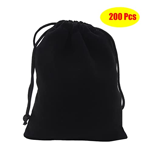 HOSL 200 Pack 4" x 5" Black Velvet Cloth Jewelry Pouch Jewelry Drawstring Bag Necklace Bracelet Earrings Bag Party Favor Bag Goodies Bag Candy Bag Gift Bag Watch Bag Wedding Festival Baby Show Bag