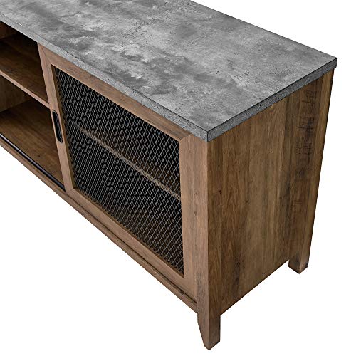 Walker Edison Industrial Farmhouse Sliding Metal Barn Door Wood TV Stand Storage Cabinet for TV's up to 78" Flat Screen Living Room Storage Entertainment Center, 70 Inch, Concrete and Rustic Oak