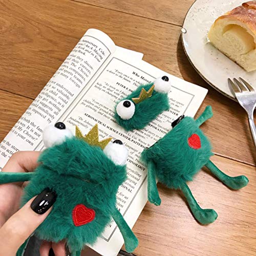 UnnFiko Fluffy Frog Airpods Case, 3D Furry Cartoon AirPods Soft Fur Warm Protective Case Covers (Frog King)