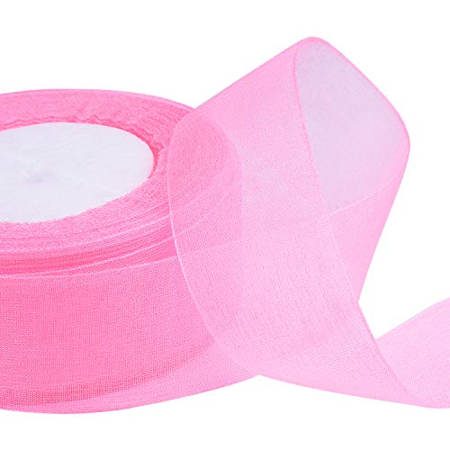 Livder 3 Rolls Sheer Chiffon Ribbons 1.5 Inches x 49 Yards/Each Roll for Wedding Gift Wrapping Home Decorations (Blue, White, Pink)