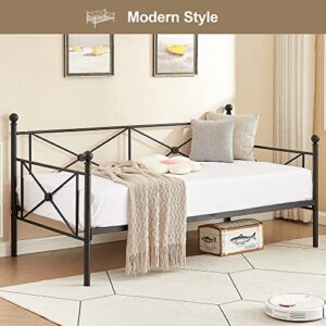 VECELO Classic Metal Daybed Frame Multifunctional Mattress Foundation/Bed Sofa with Headboard, Twin, Black