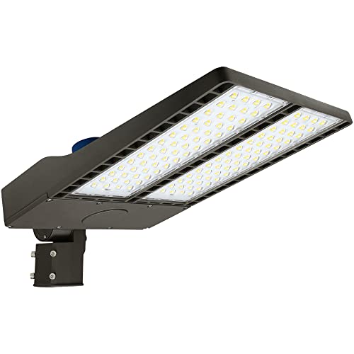 300W LED Parking Lot Light, 42,000LM 5000K ETL Certified 0-10V Dimmable LED Shoebox Light, with Dusk to Dawn Photocell, Slip Fitter, LED Street Light for Commercial Street Area, Parking Area(Brown)