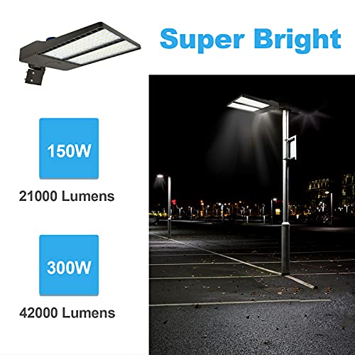 300W LED Parking Lot Light, 42,000LM 5000K ETL Certified 0-10V Dimmable LED Shoebox Light, with Dusk to Dawn Photocell, Slip Fitter, LED Street Light for Commercial Street Area, Parking Area(Brown)