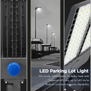 300W LED Parking Lot Light, 42,000LM 5000K ETL Certified 0-10V Dimmable LED Shoebox Light, with Dusk to Dawn Photocell, Slip Fitter, LED Street Light for Commercial Street Area, Parking Area(Brown)