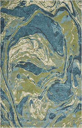 Kas Rugs Watercolors Mid-Century Abstract Area Rug - Teal 6'7" x 9'6"