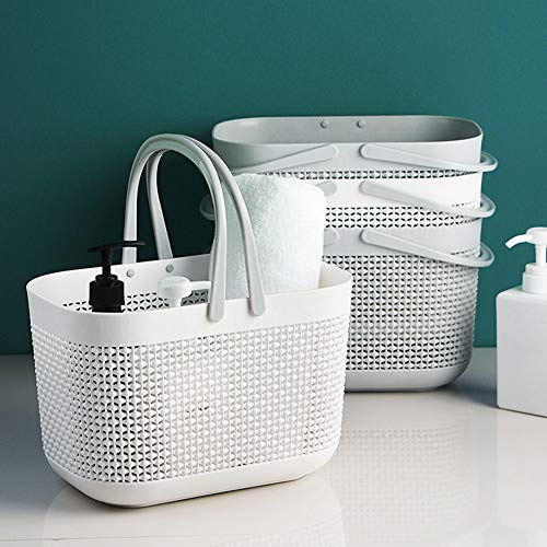 FEOOWV Plastic Bathroom Storage Basket with Handle, for Storing Bathroom Body Wash, Shampoo, Conditioner, Lotion (White, 1Pc)