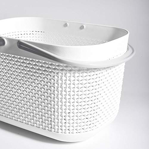 FEOOWV Plastic Bathroom Storage Basket with Handle, for Storing Bathroom Body Wash, Shampoo, Conditioner, Lotion (White, 1Pc)