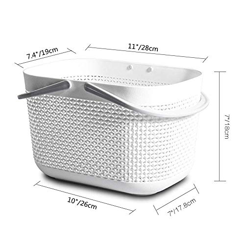 FEOOWV Plastic Bathroom Storage Basket with Handle, for Storing Bathroom Body Wash, Shampoo, Conditioner, Lotion (White, 1Pc)