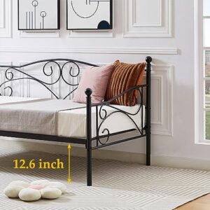 VECELO Daybed, Metal Twin Bed Frame with Headboard, Heavy Duty Steel Slats Support for Living Room Bedroom Guest Room, Easy Assembly