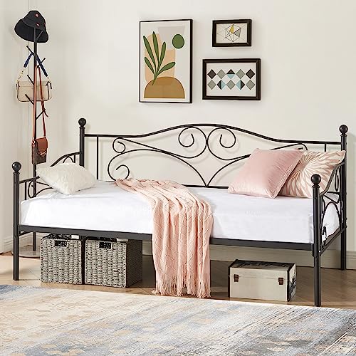 VECELO Daybed, Metal Twin Bed Frame with Headboard, Heavy Duty Steel Slats Support for Living Room Bedroom Guest Room, Easy Assembly