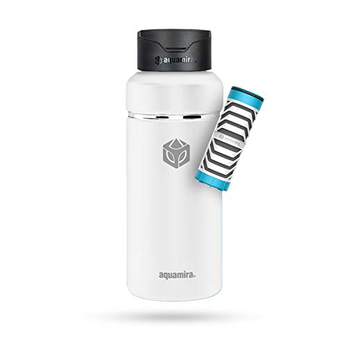 Aquamira Shift Filtered Water Bottle with Everyday Filter - Insulated and BPA-Free for Hiking, Camping, Backpacking, Travel and Emergency Survival Preparedness (White, 32oz)