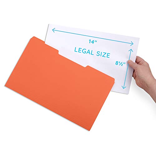 Blue Summit Supplies Orange File Folders, 1/3 Cut Tab, Legal Size, Great for Organizing and Easy File Storage, 100 Per Box