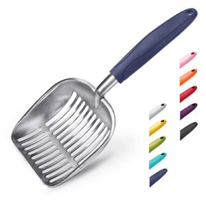 wepet cat litter scoop, aluminum alloy sifter, kitty metal scooper, deep shovel, long handle, poop sifting, kitten pooper lifter, durable, heavy duty, for litter box