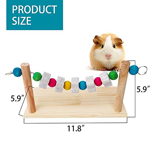 Hamster Wood Ledge Platform with Lava Stone Block Chew Toys,Pet Cage Resting Wooden Shelf for Chinchilla Guinea Pig Gerbil Mouse Rat