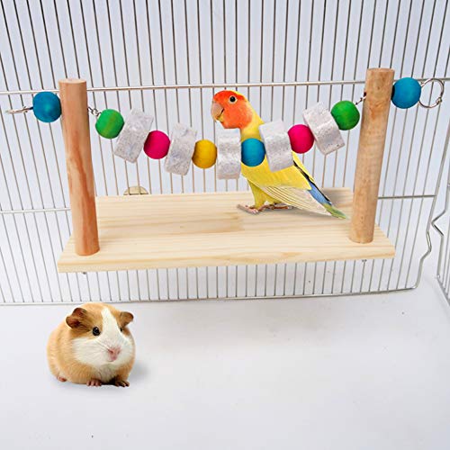 Hamster Wood Ledge Platform with Lava Stone Block Chew Toys,Pet Cage Resting Wooden Shelf for Chinchilla Guinea Pig Gerbil Mouse Rat